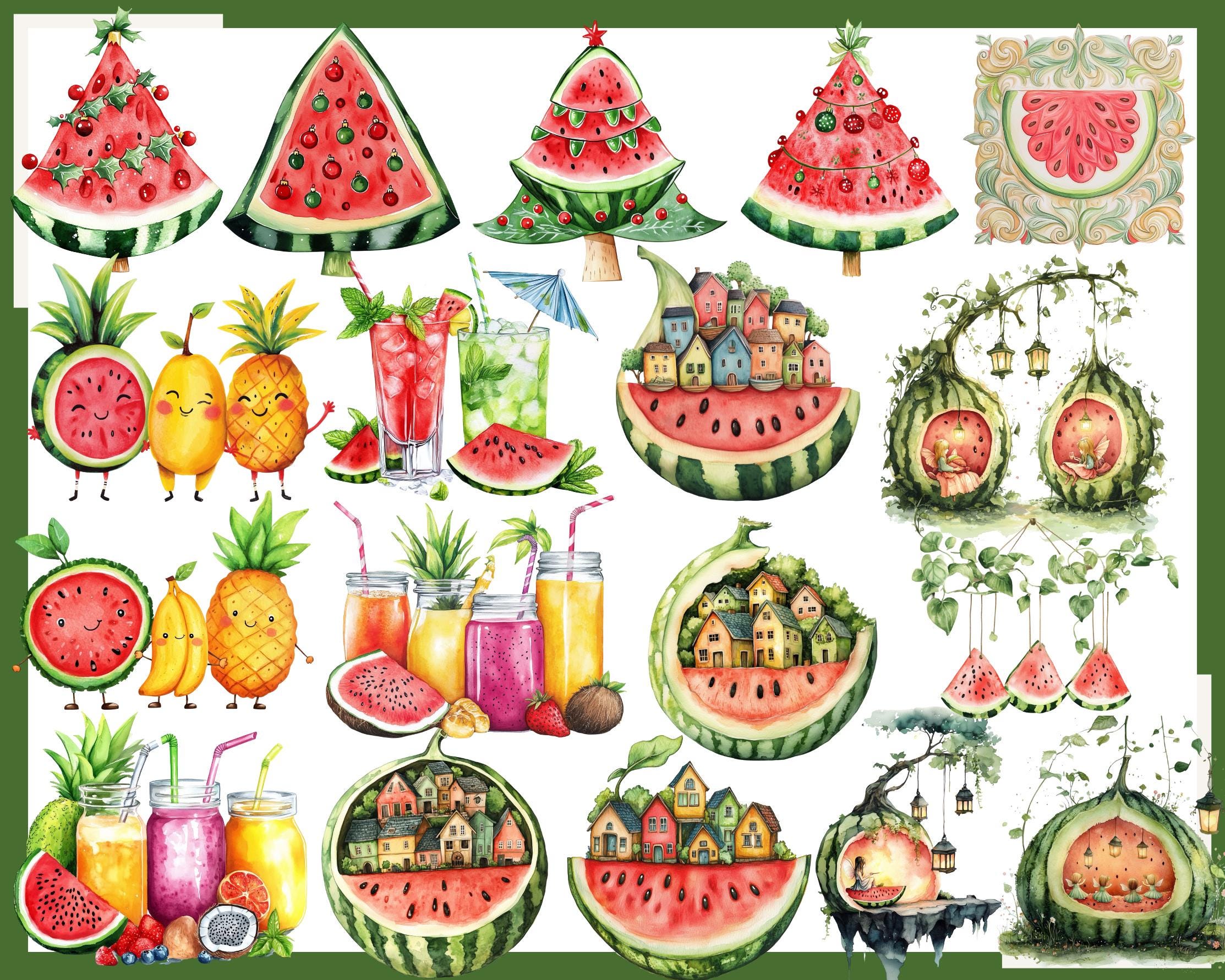 Watercolor Watermelon Clip Art Bundle (130 PNG) - Etsy