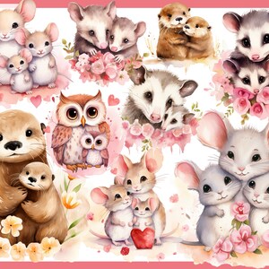 Animal Moms and Kids Clip Art: 100 PNG Nursery Graphics (digital ...