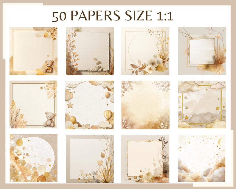 Beige Nursery Scrapbook Paper: 180 Watercolor Designs (digital Download ...