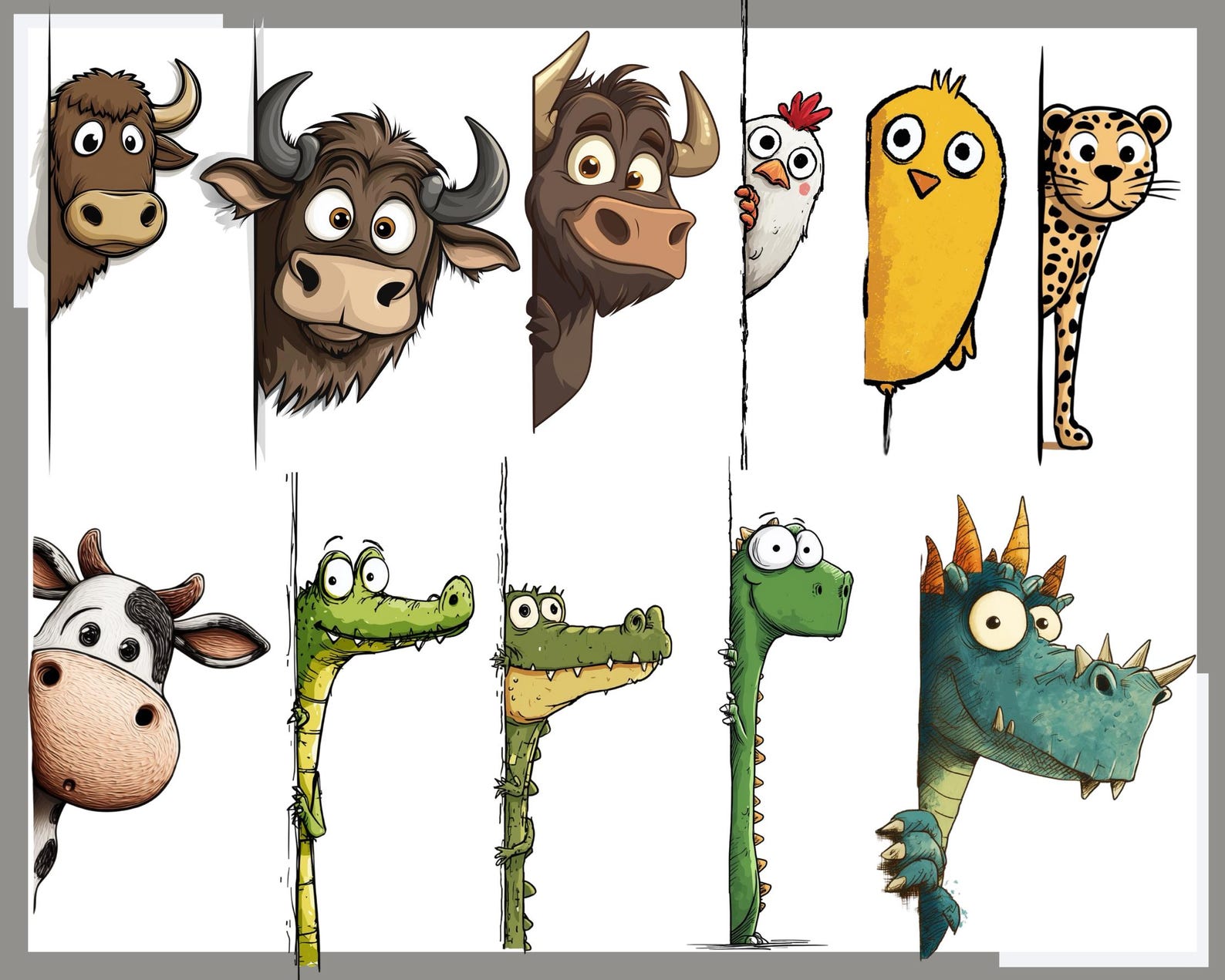 Peeking Animals: 130 PNG, 300 DPI Quirky Animal Faces | Woodland ...