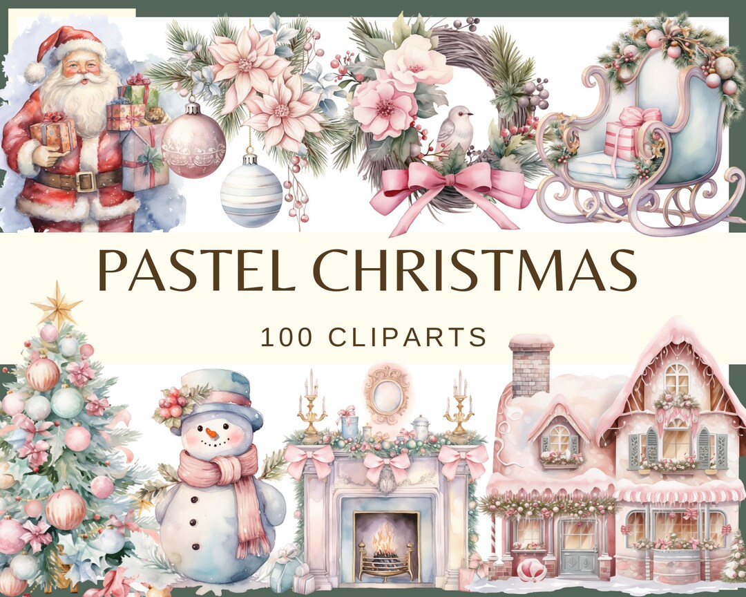 Pastel Christmas Clipart: 100 PNG Graphics (digital Download) - Etsy