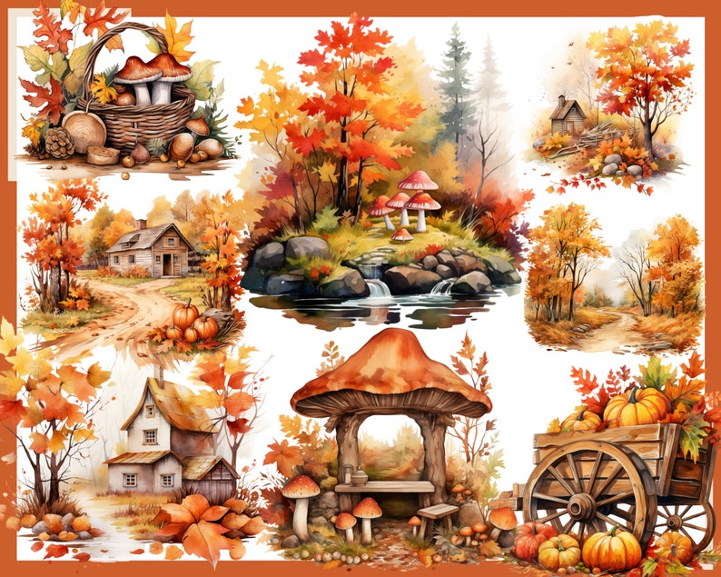 Autumn Nature: 100 PNG, 300 DPI Fall Graphics (commercial Use, Digital ...