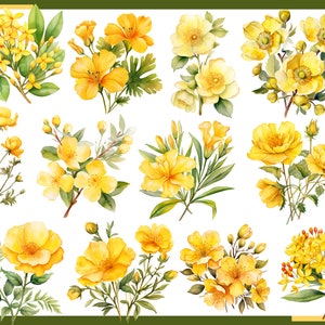 YELLOW FLOWERS - 150 Clip Arts (300 Dpi, Png, Hibiscus, Zinnia, Anemone ...
