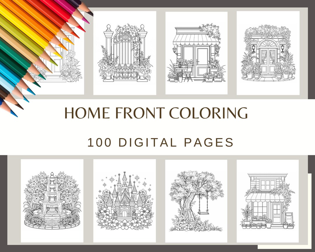 Home Fronts Coloring Pages: 100 JPG FILES A4 Size House Castle Cafe ...