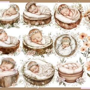 FLORAL NEWBORN BABY - 110 Watercolor Clip Arts (png, 300 Dpi ...
