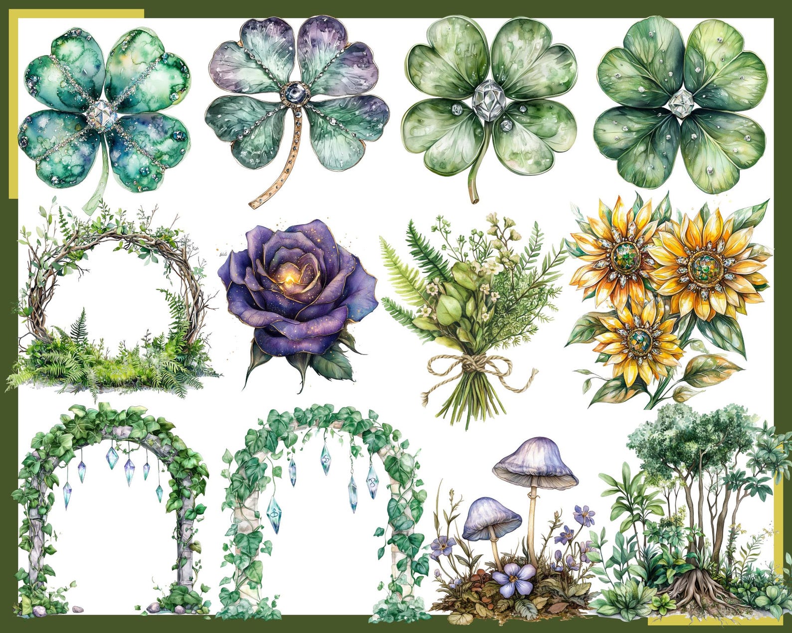 Fantasy Forest Clipart: Watercolor Woodland PNG, Fairy Tale Elements ...