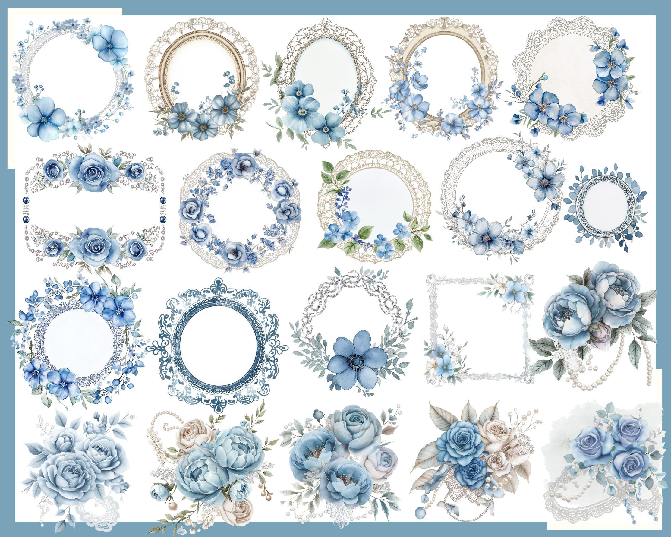 Shabby Blue Ephemera: 230 PNG, 300 DPI (every Image Separate on 1 Page ...