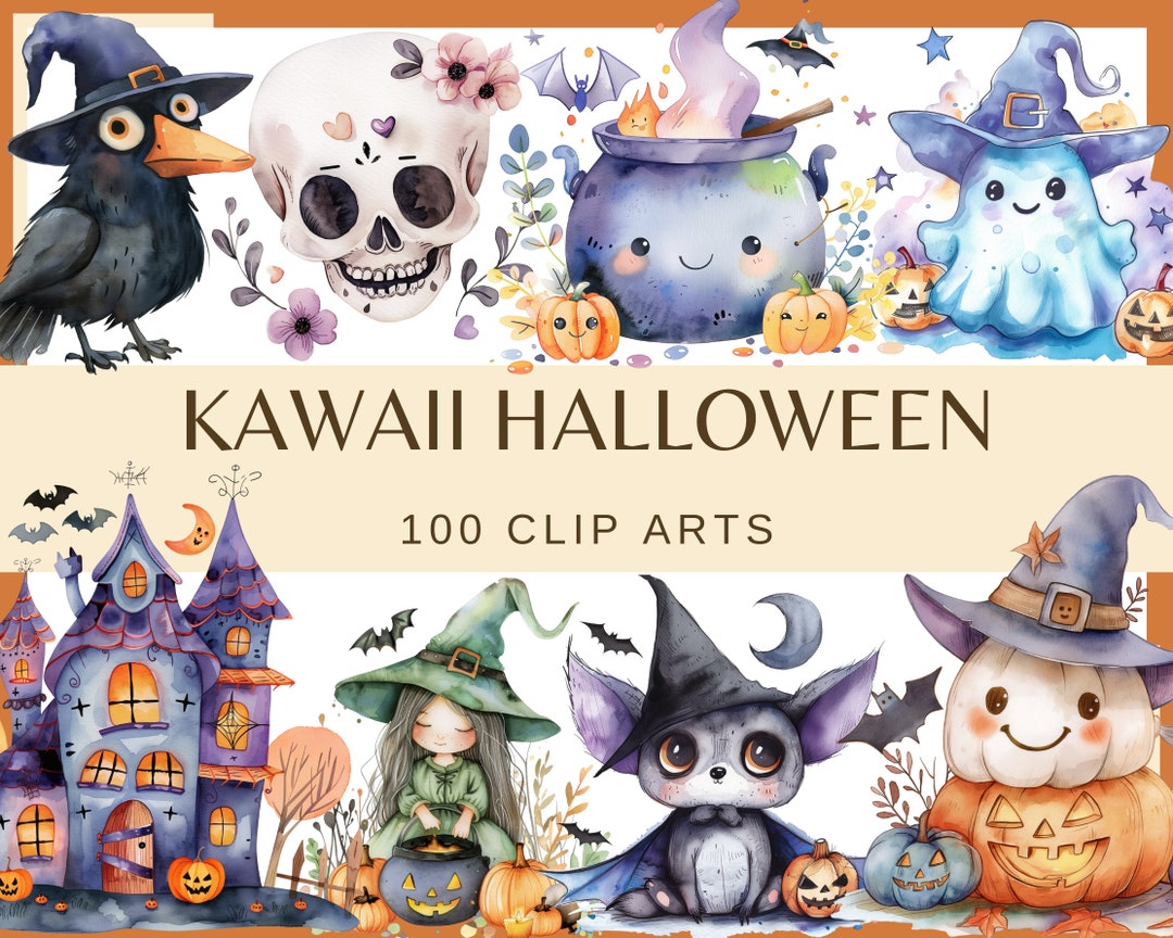 KAWAII HALLOWEEN - 100 Clip Arts (300 Dpi, Witch, Ghost, Spider, Zombie ...