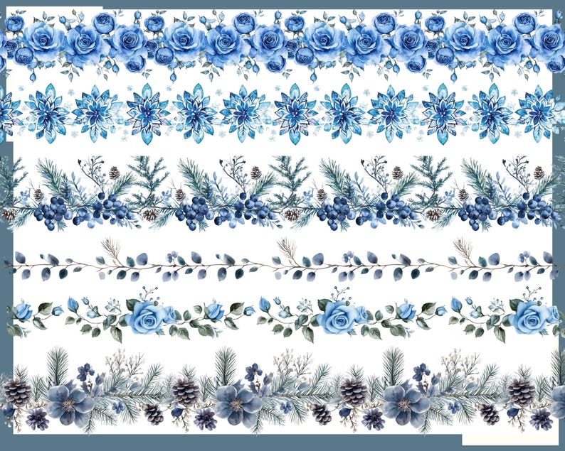 Watercolor Winter Borders Clipart: Snowy Floral PNG (digital Download ...