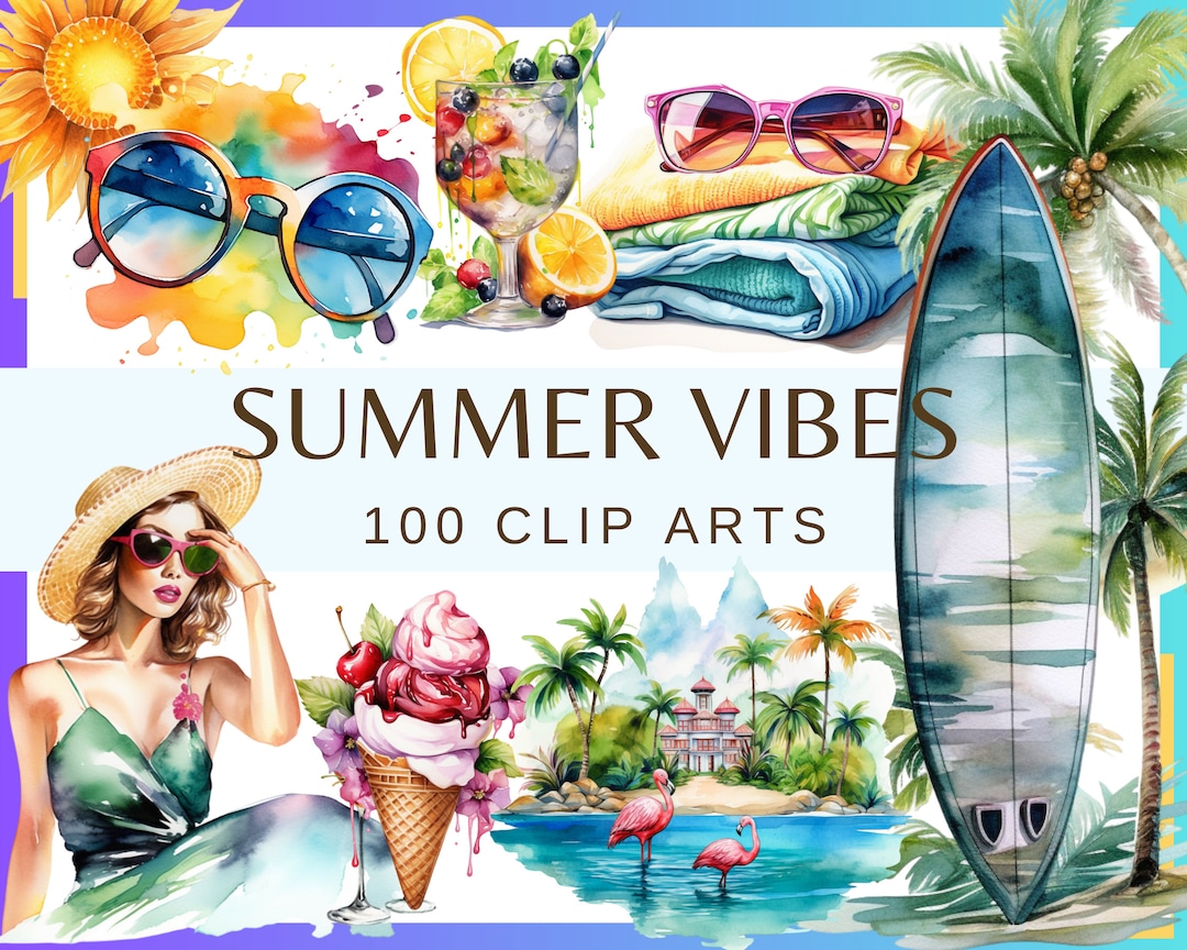 Summer Vibes Clip Art: Tropical Beach Designs (100 PNG, Commercial Use ...