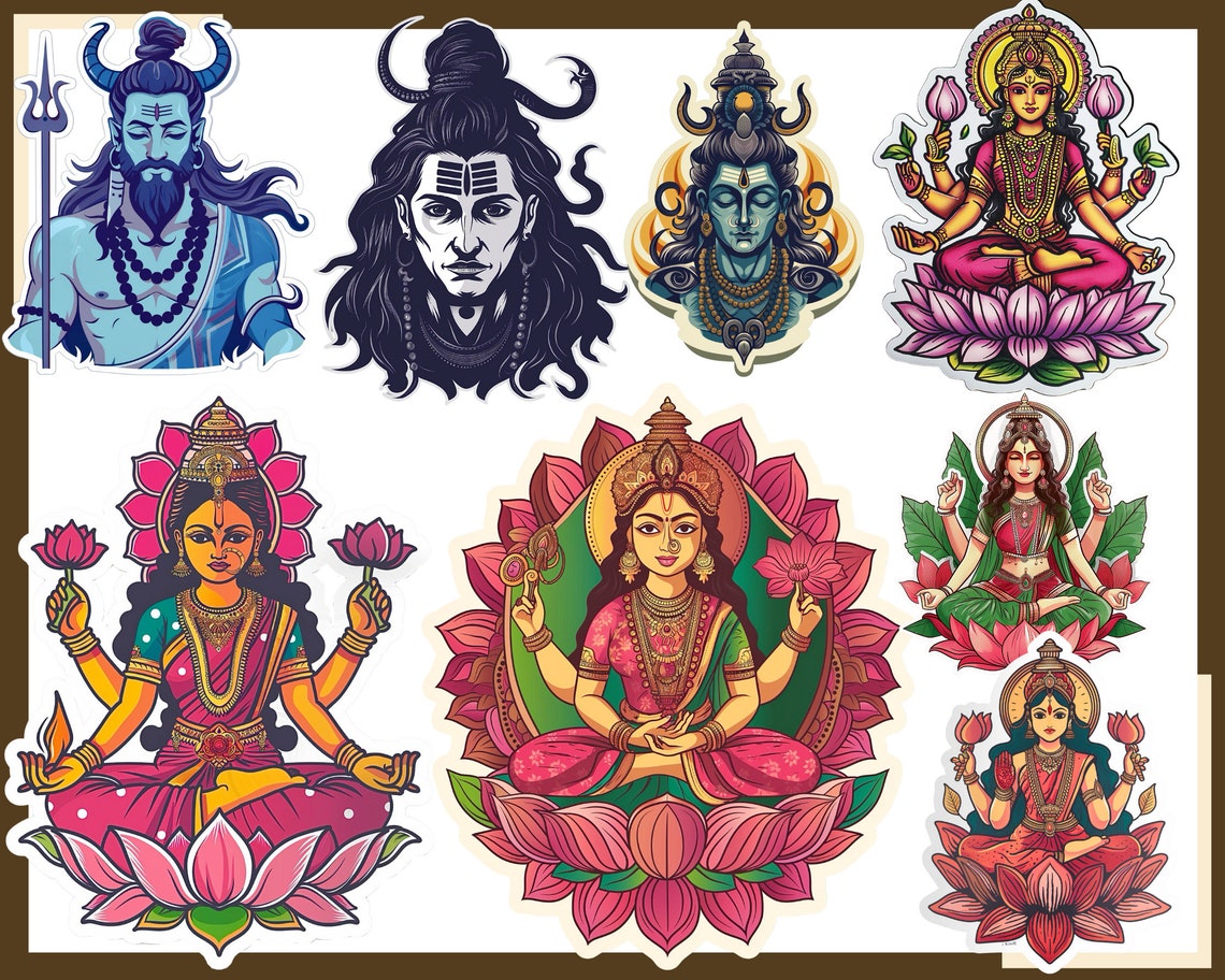 Hindu Gods Stickers: Shiva, Durga, Lakshmi, Vishnu, Ganesha (100 Pc ...