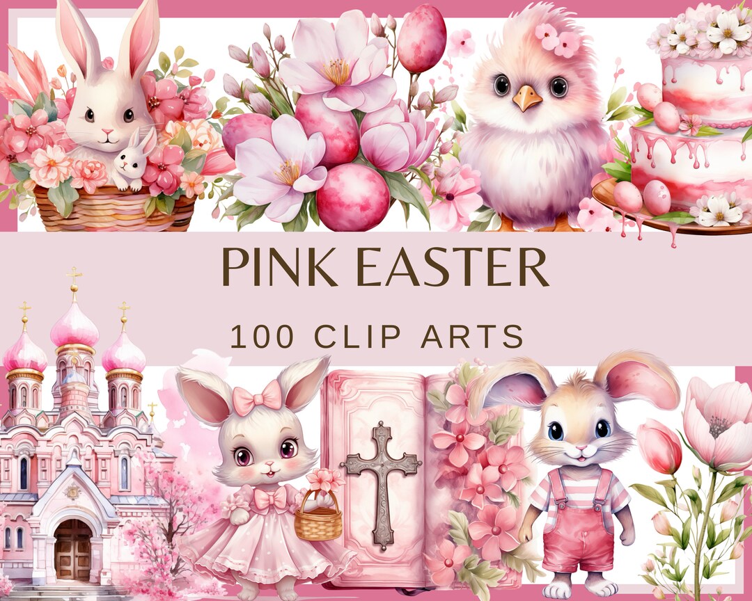 PINK EASTER - 100 Watercolor Clip Arts (transparent Background, 300 Dpi ...