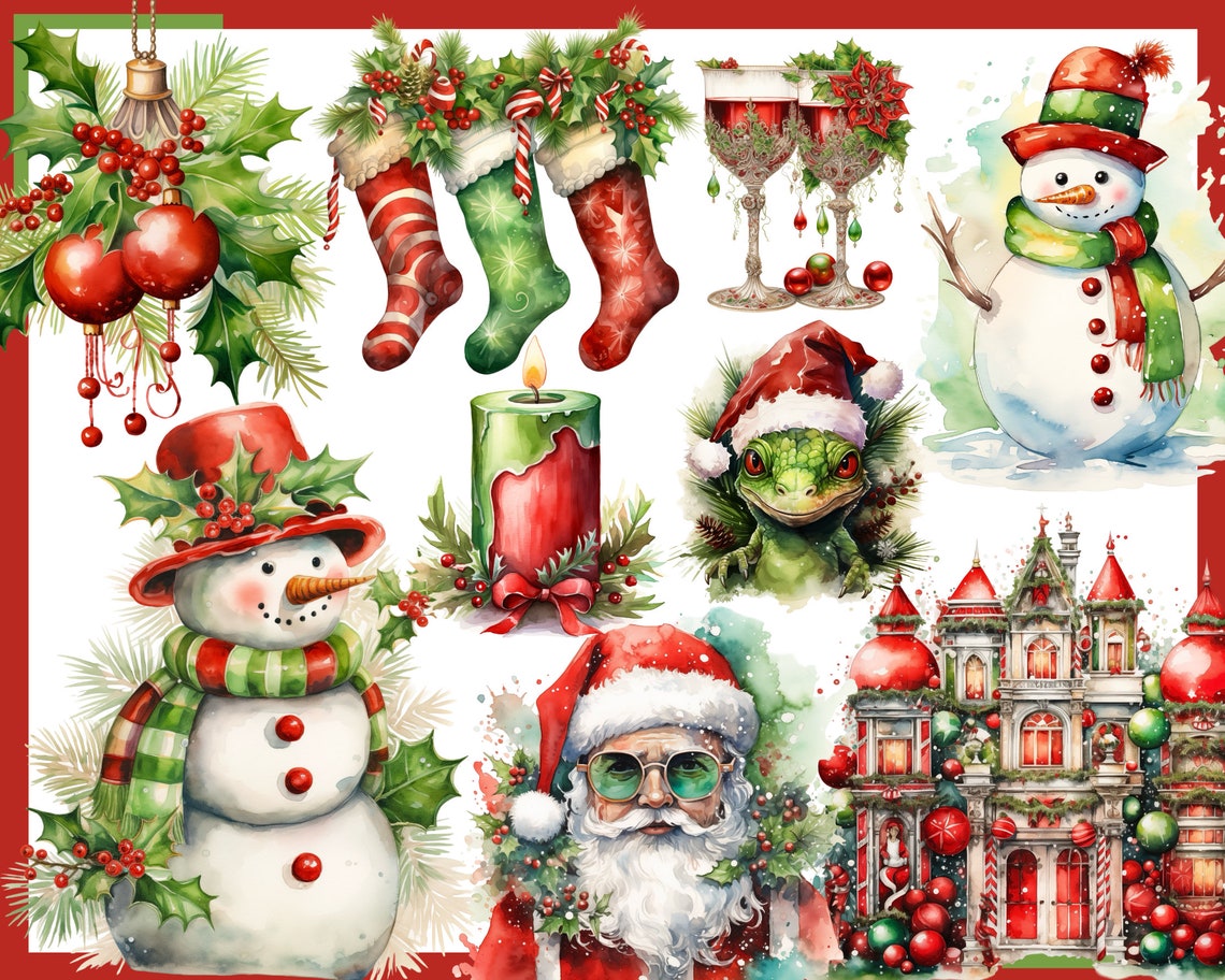 Red & Green Christmas Clip Art Bundle (110 PNG) - Etsy