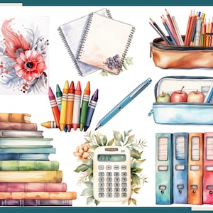 Watercolor School Supply Clip Art: 100 PNG Graphics (digital Download ...