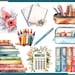 Watercolor School Supply Clip Art: 100 PNG Graphics (digital Download ...