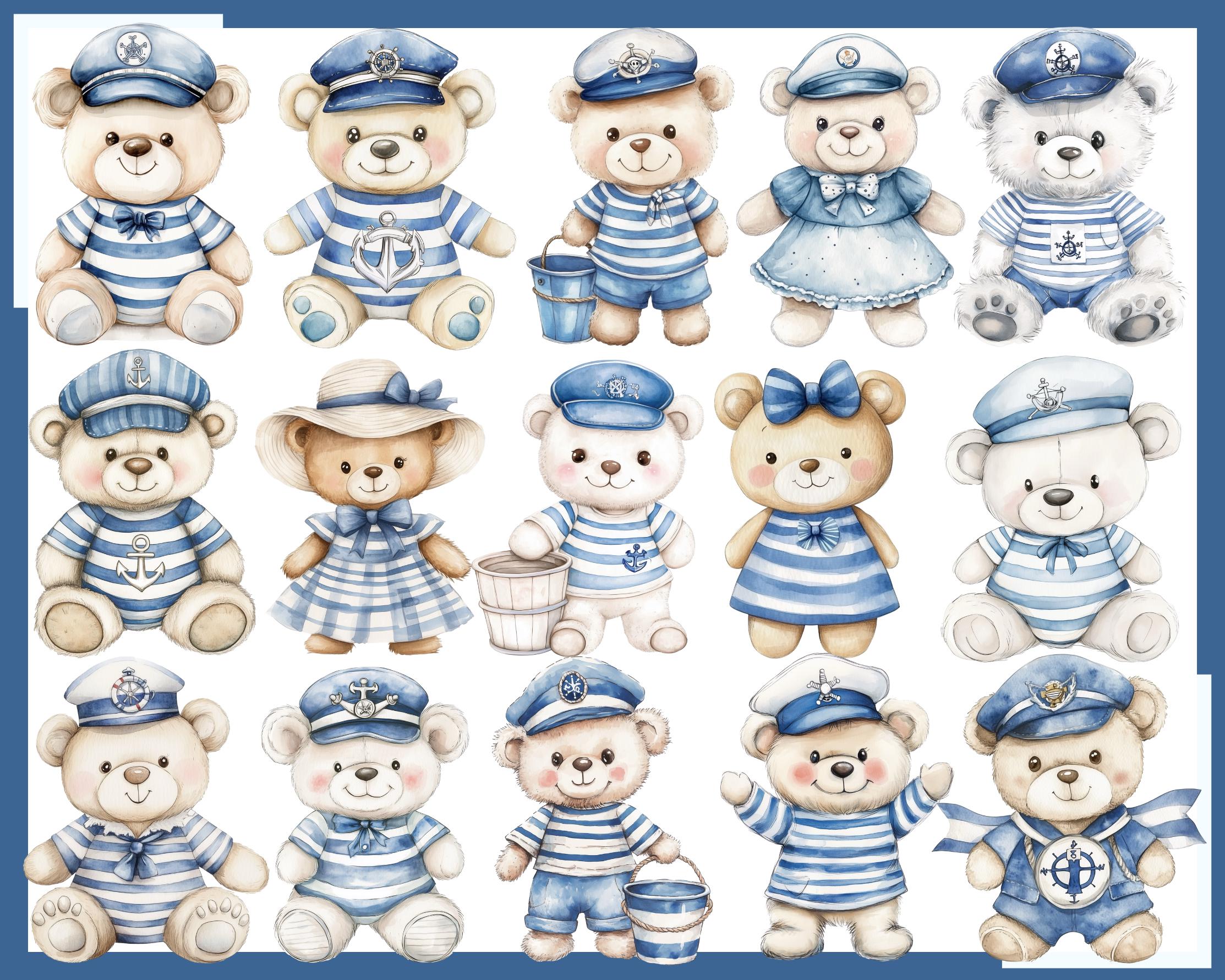 Nautical Teddy Bear: 100 PNG, 300 DPI Clipart Sea Life Nursery Baby ...