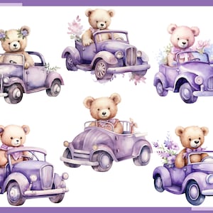 Violet Teddy Bear Watercolor Clipart: 100 PNG Nursery Graphics (digital ...