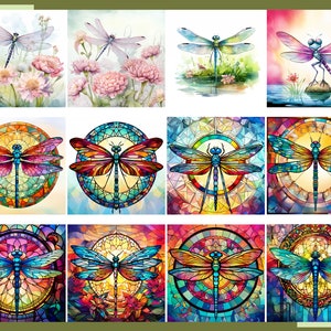 100 Dragonfly Clip Art: Stained Glass & Watercolor PNG (commercial Use ...
