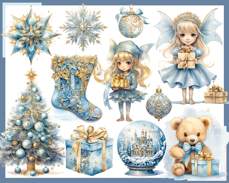 Blue Christmas Clip Art Bundle: 100+ Holiday Pngs (digital Download) - Etsy