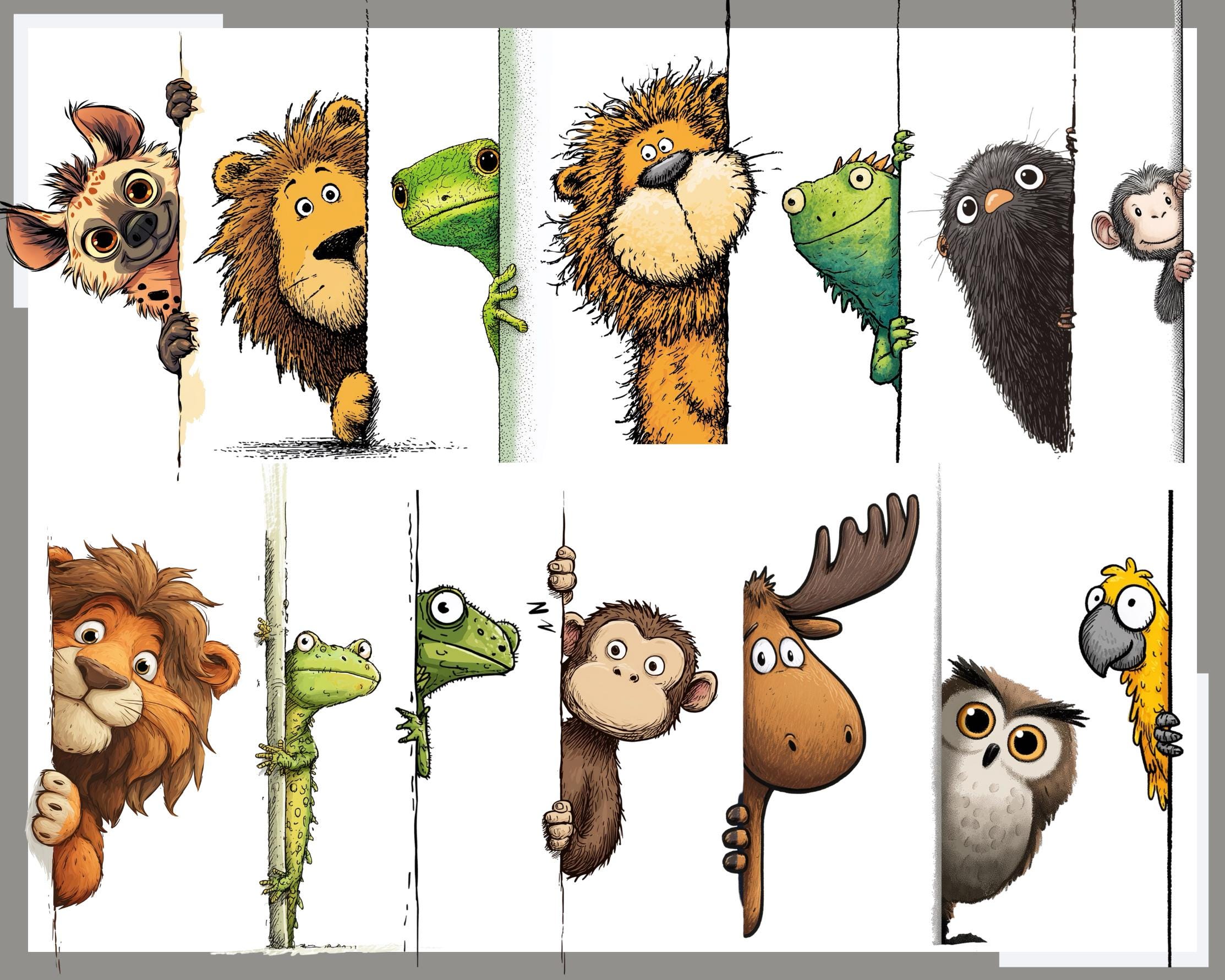 Peeking Animals: 130 PNG, 300 DPI Quirky Animal Faces | Woodland ...