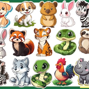 ANIMAL STICKER - 120 Clip Arts (300 Dpi, Cute Animals, Baby Animals ...