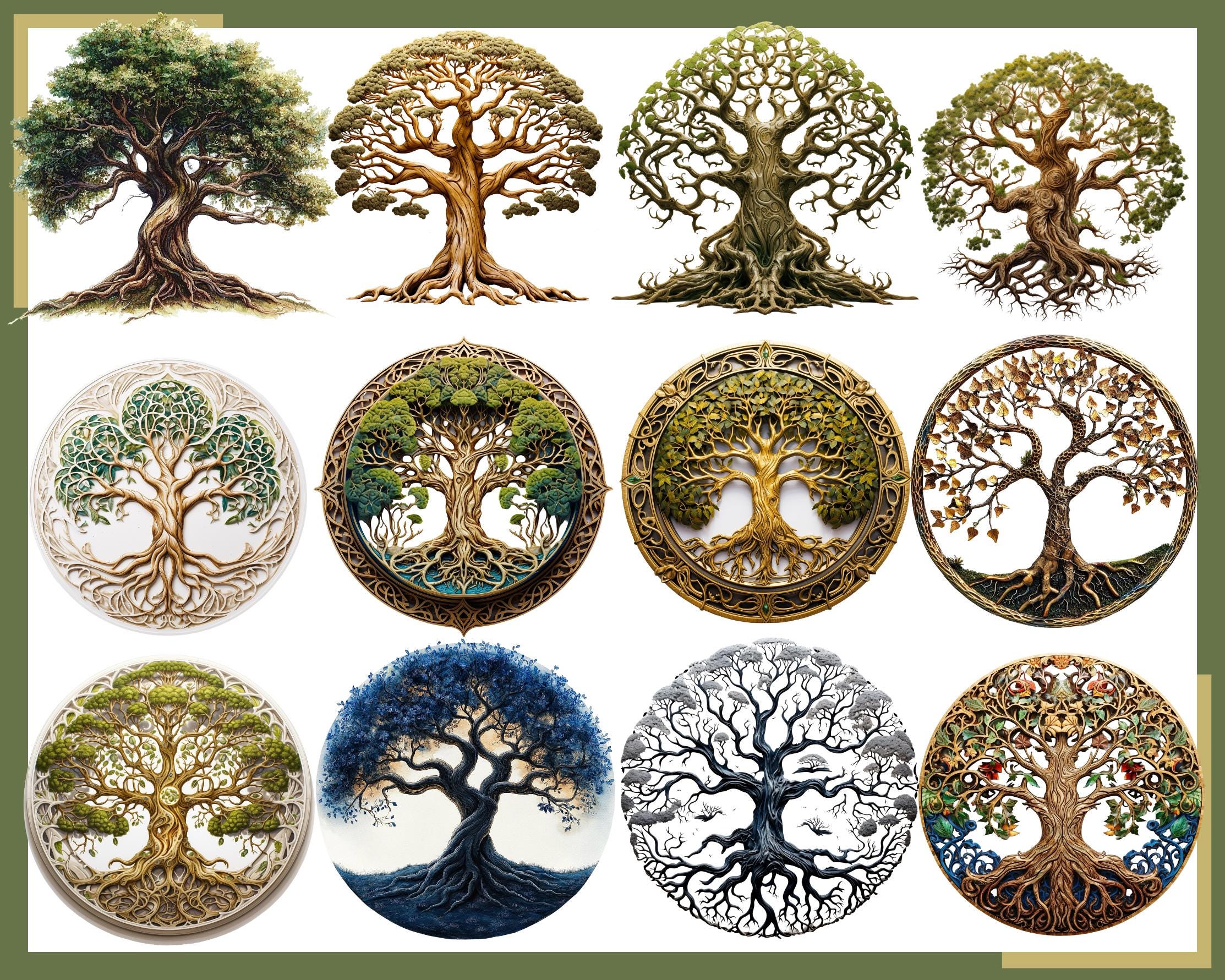 Sacred Tree of Life Clip Art: Esoteric Fantasy Trees (100 PNG, 300 DPI ...