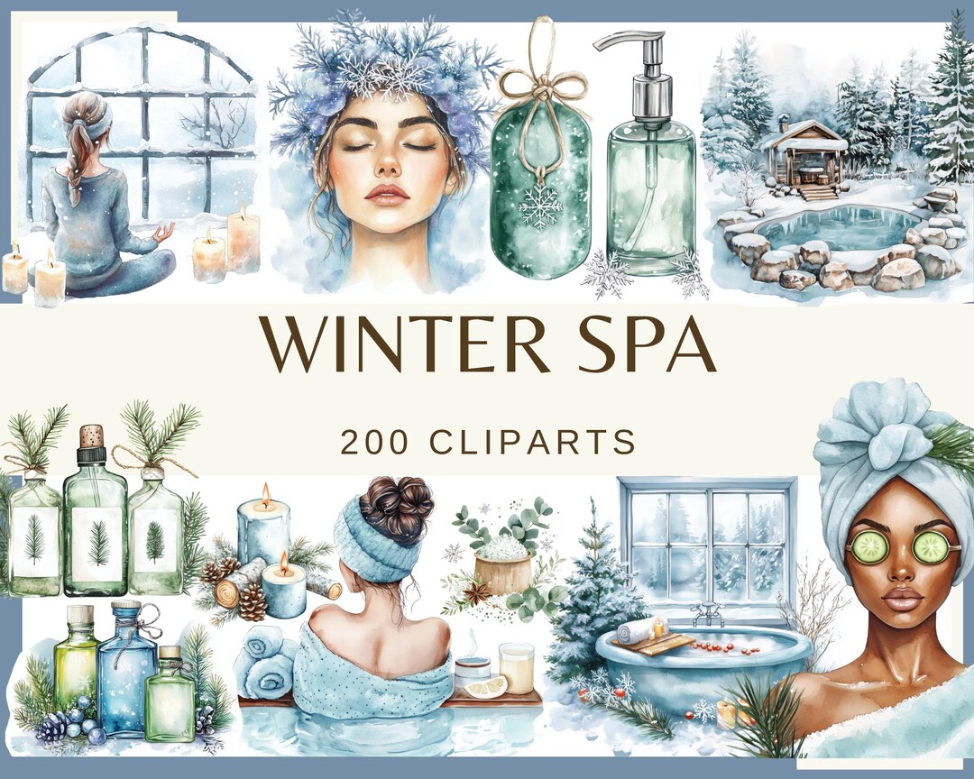 Winter Spa Clipart: Cozy Wellness PNG Graphics (300 DPI, Digital ...