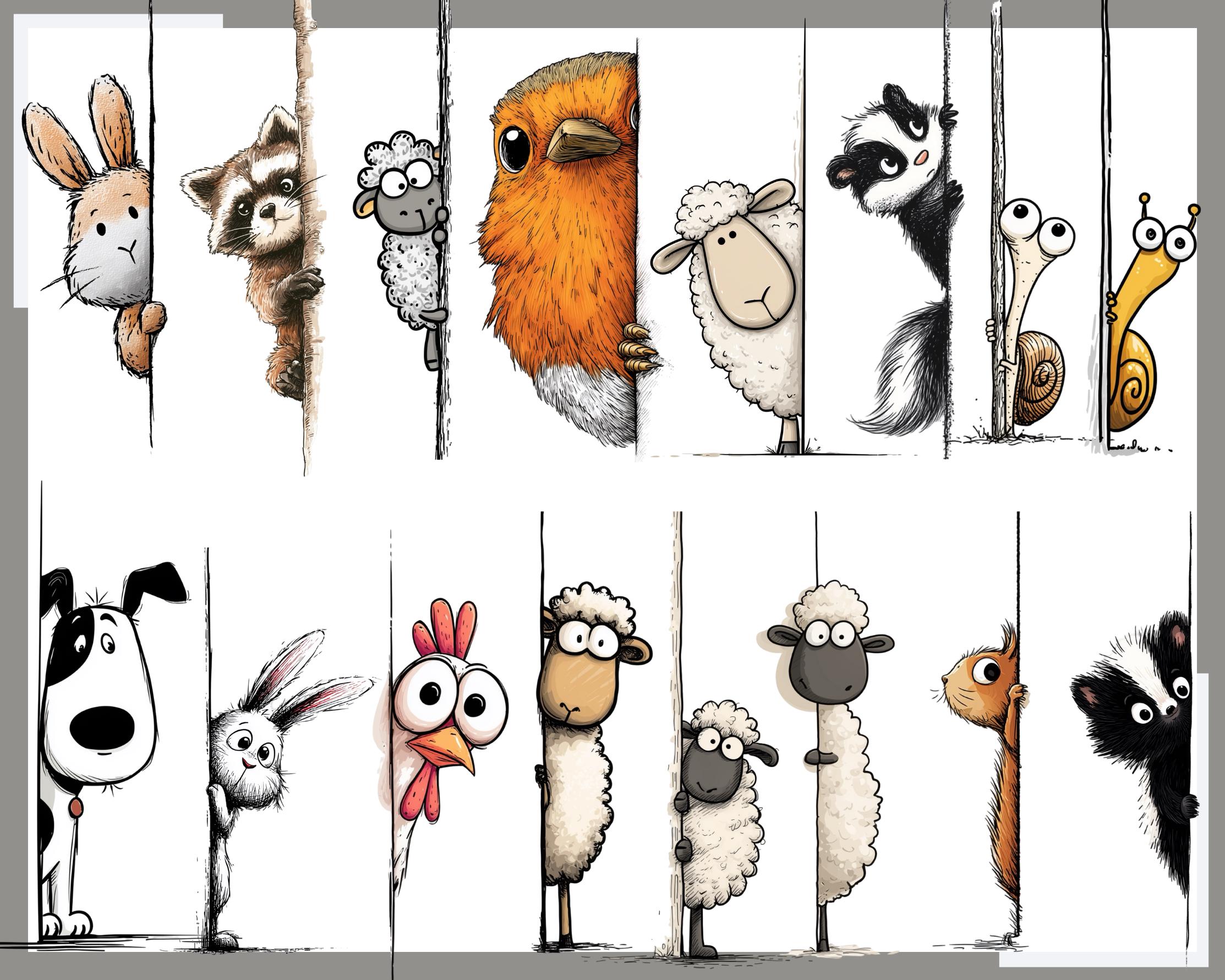 Peeking Animals: 130 PNG, 300 DPI Quirky Animal Faces | Woodland ...
