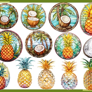 COCONUT & PINEAPPLE COLLECTION - 100 Clip Arts and 10 Patterns (300 Dpi ...
