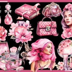 Pink Fashion Clipart: 100 Watercolor Graphics (PNG) - Etsy