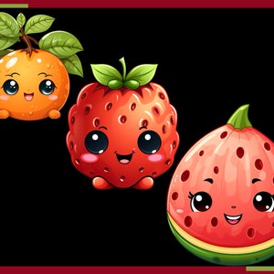 CUTE KAWAII FRUITS - 100 Clip Arts (300 Dpi, Fruit, Transparent ...