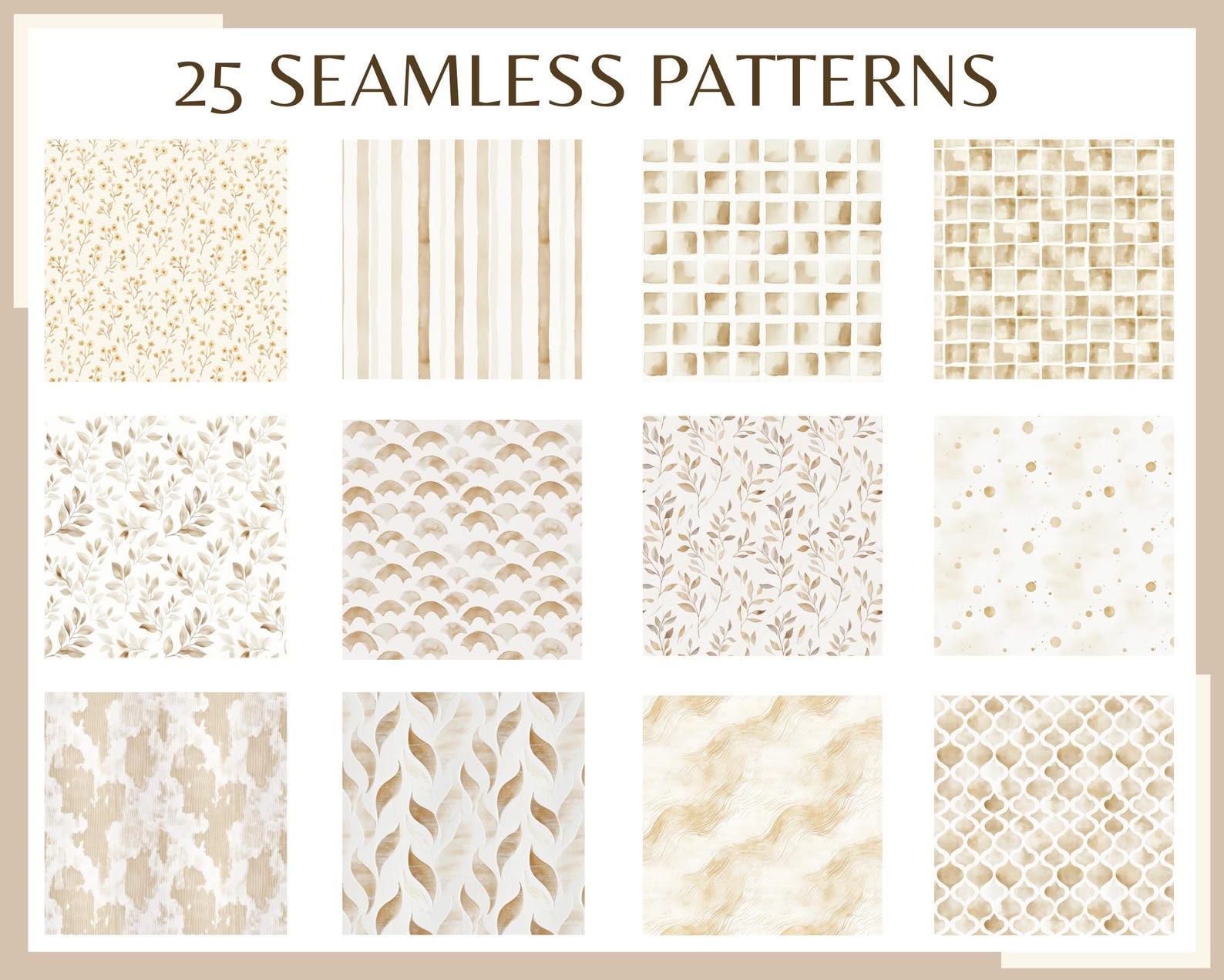 Beige Nursery Scrapbook Paper: 180 Watercolor Designs (digital Download ...