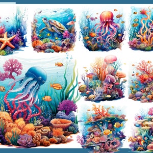 Sea Life: 100 PNG, 300 DPI Clipart Marine Animal Graphics (commercial ...