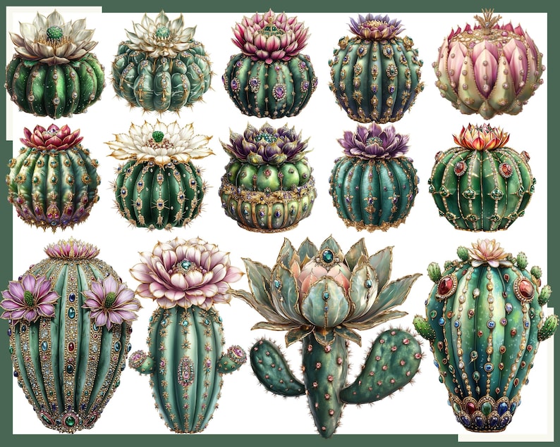Cactus Clip Art Set: Faberge Style Succulents (300 DPI PNG) - Etsy