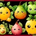 CUTE KAWAII FRUITS - 100 Clip Arts (300 Dpi, Fruit, Transparent ...