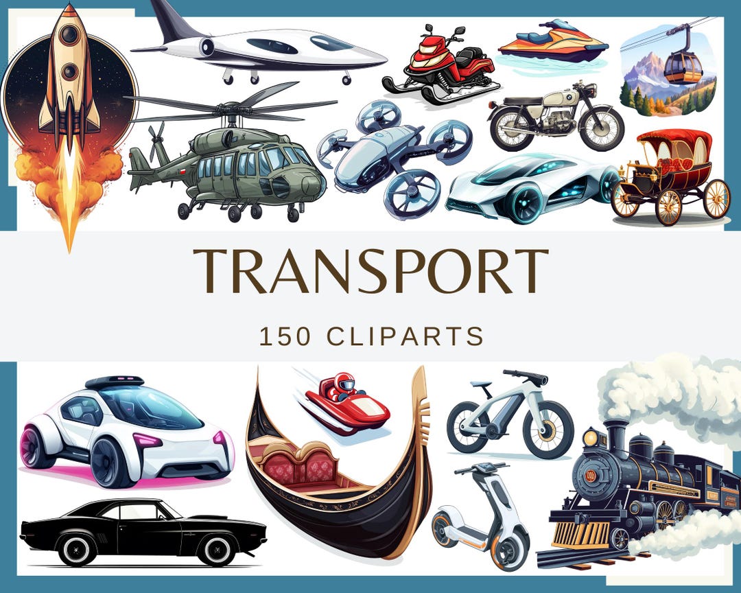 150 Transportation Cliparts: Travel Graphics (300 DPI) (PNG Files) - Etsy