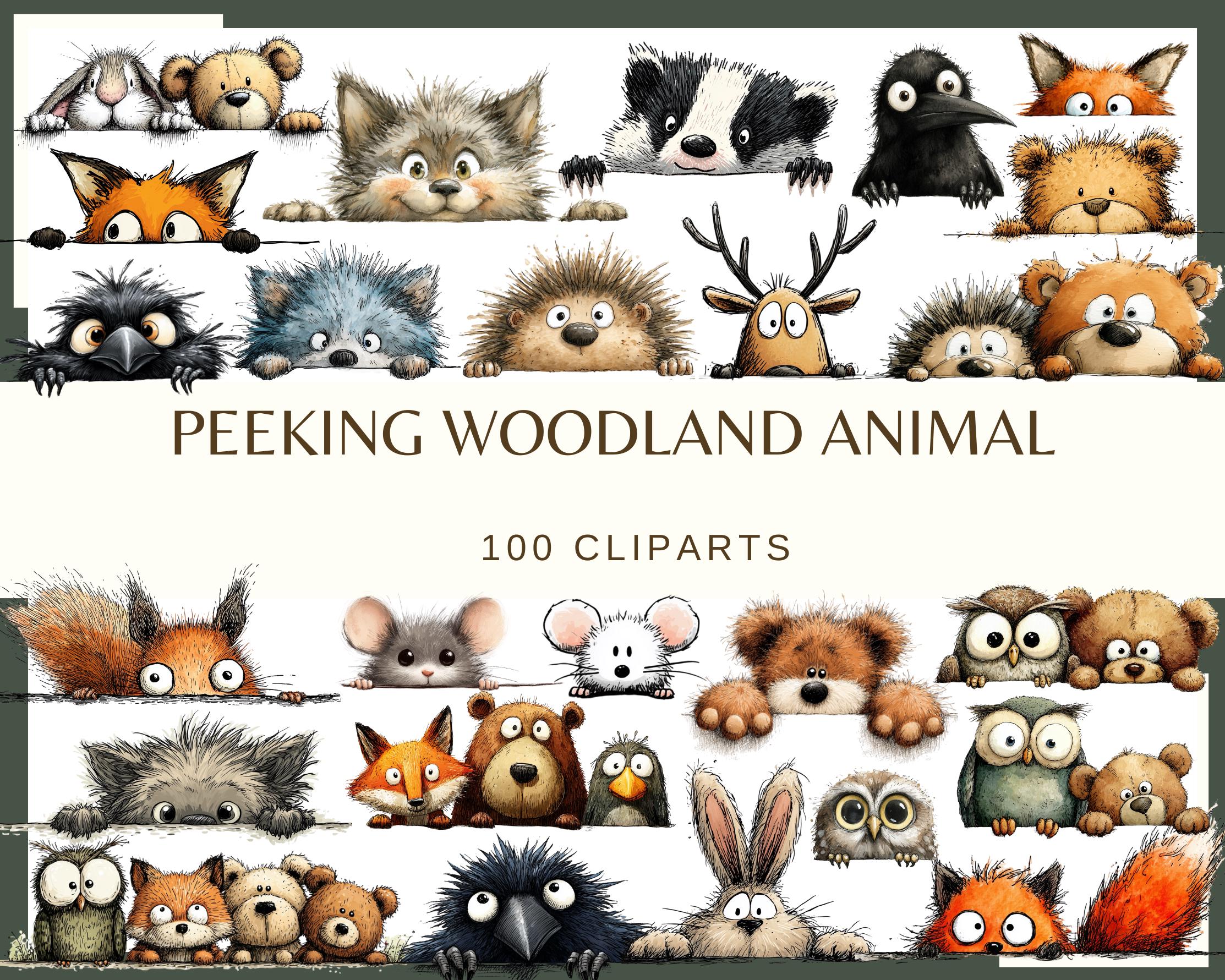 Peeking Woodland Animals: 100 PNG, 300 DPI Quirky Animal Faces ...