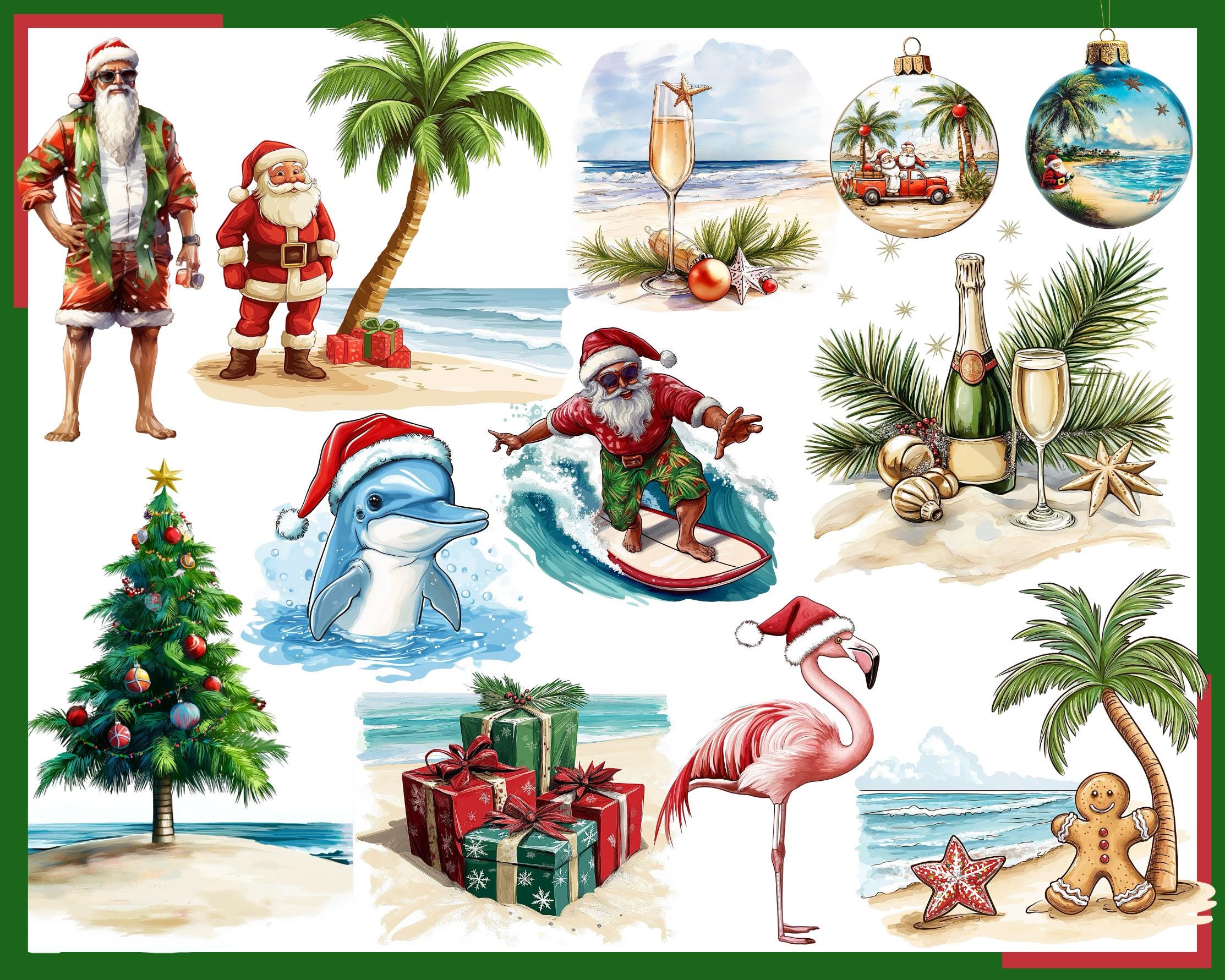 Tropical Christmas Clipart: Island Holiday PNG Graphics (120 Pc ...