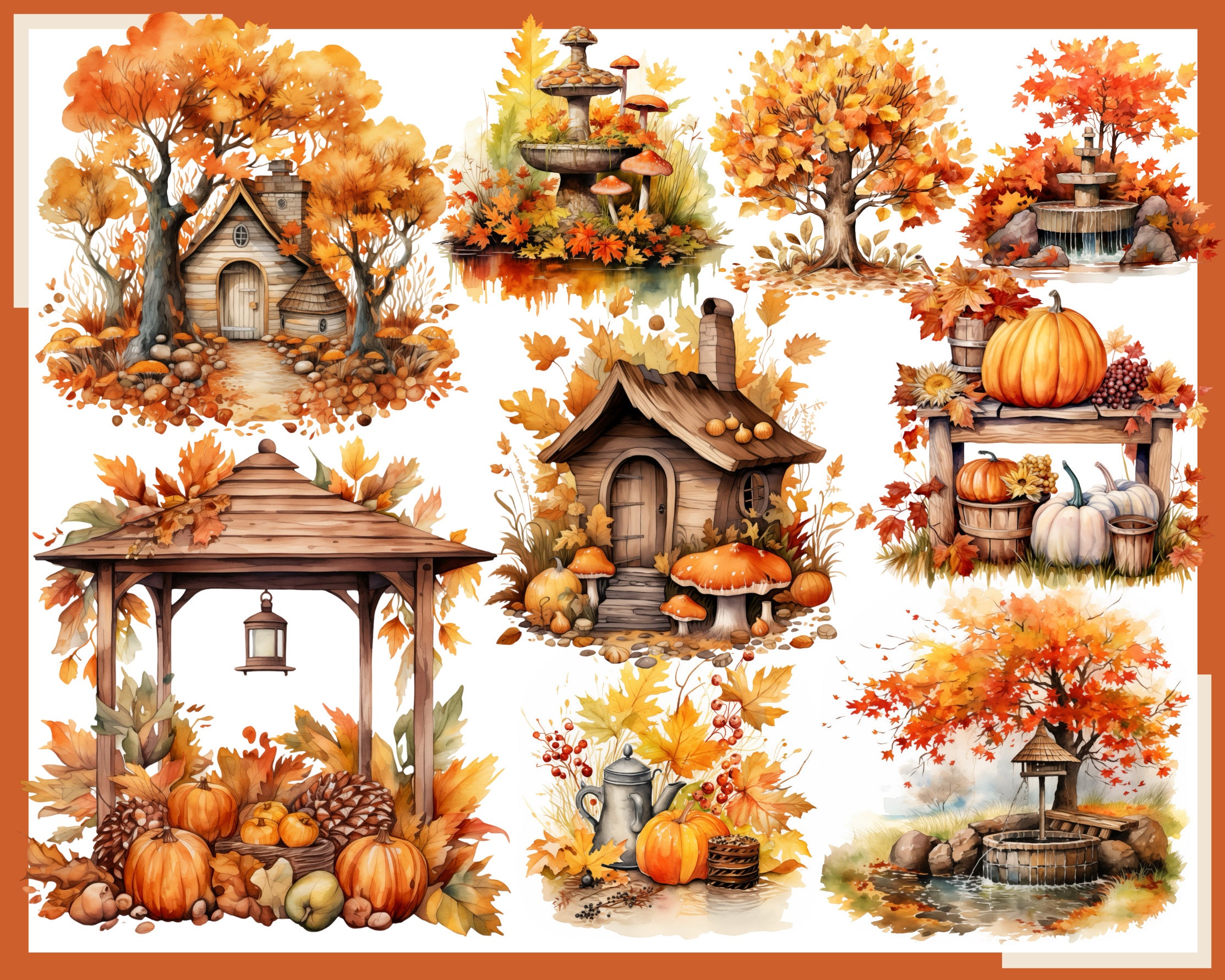 Autumn Nature: 100 PNG, 300 DPI Fall Graphics (commercial Use, Digital ...