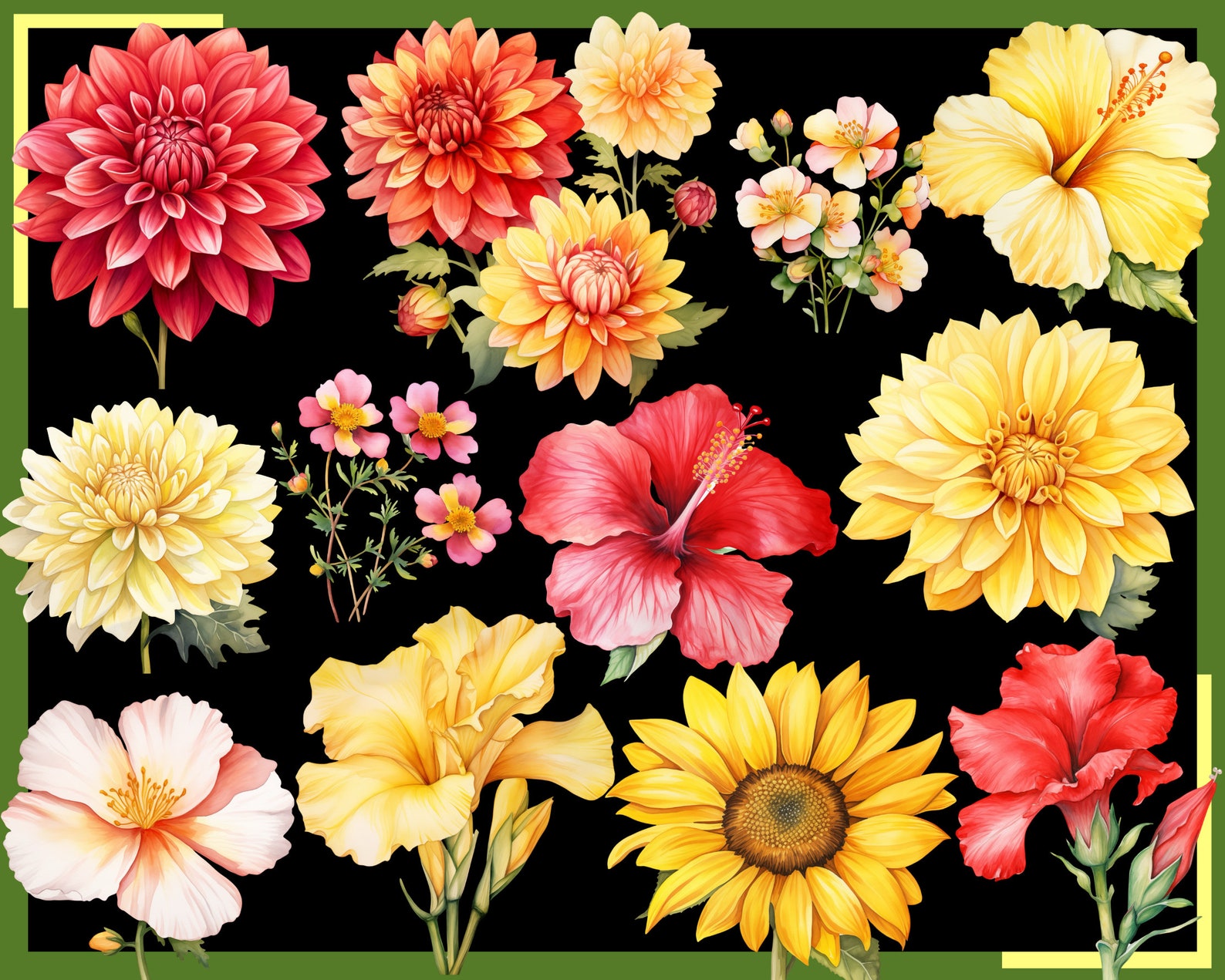 Summer Flowers: 120 PNG, 300 DPI Clipart Floral Garden Graphics ...