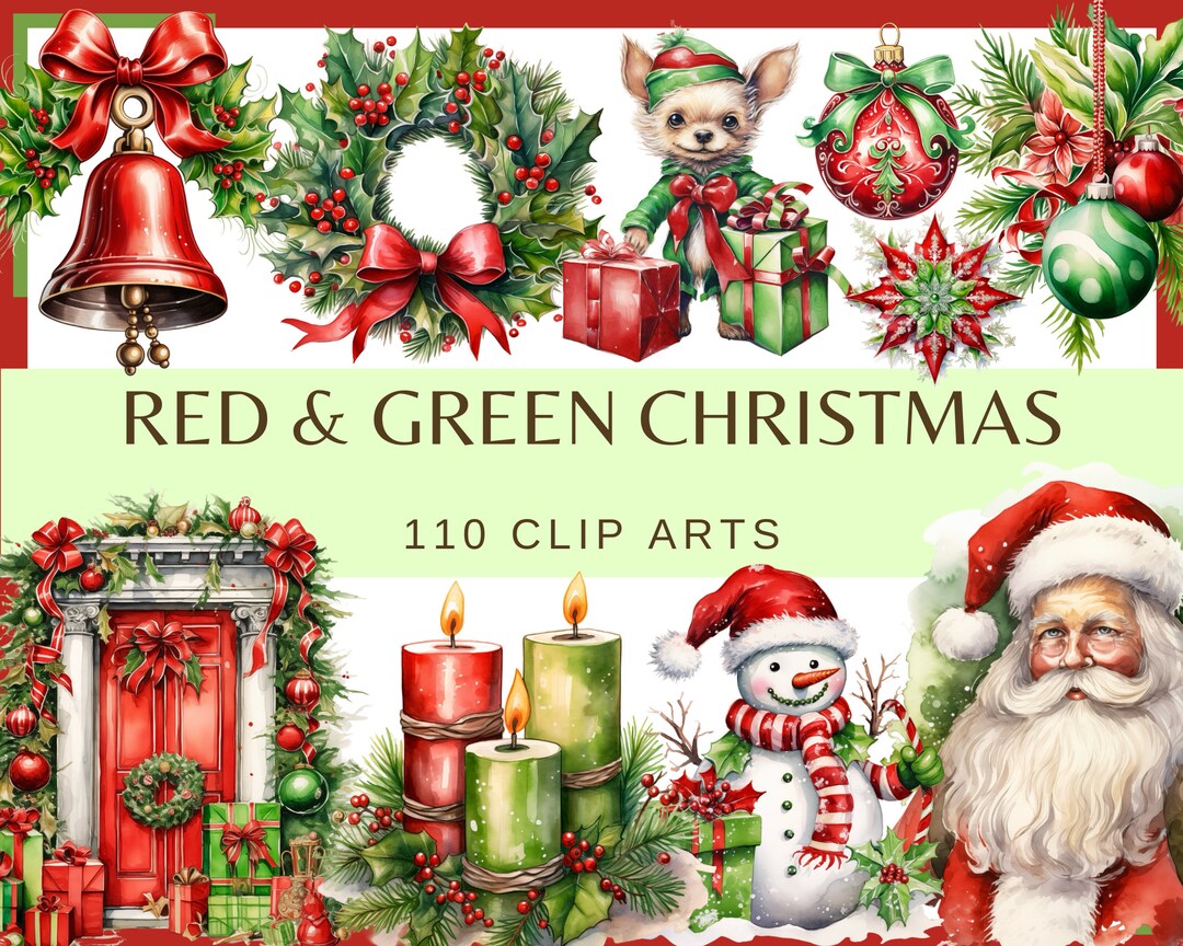Red & Green Christmas Clip Art Bundle (110 PNG) - Etsy