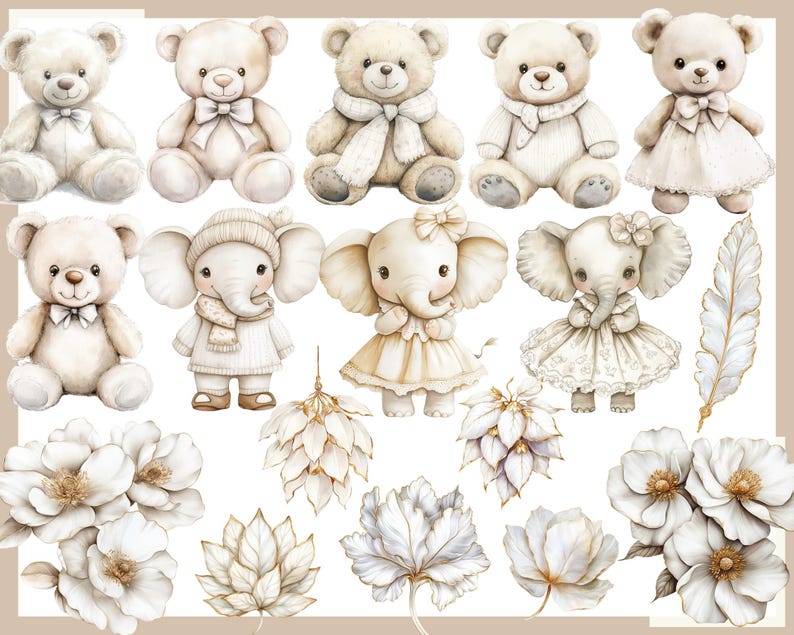 Beige Nursery Scrapbook Paper: 180 Watercolor Designs (digital Download ...
