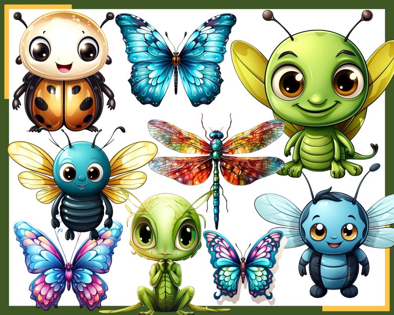 CUTE KAWAII INSECTS - 75 Clip Arts (300 Dpi, Beehive, Ladybug, Sweet ...
