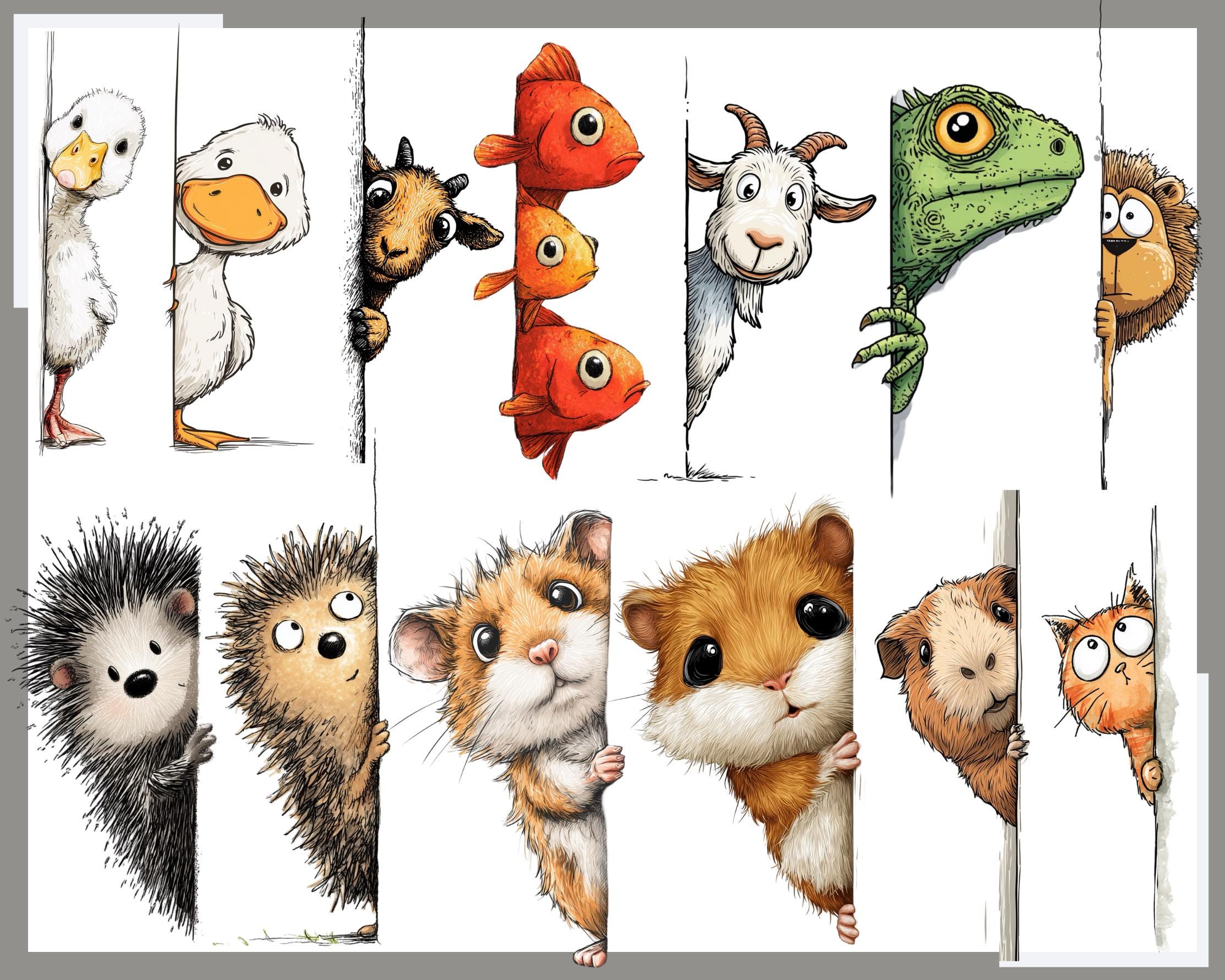 Peeking Animals: 130 PNG, 300 DPI Quirky Animal Faces | Woodland ...