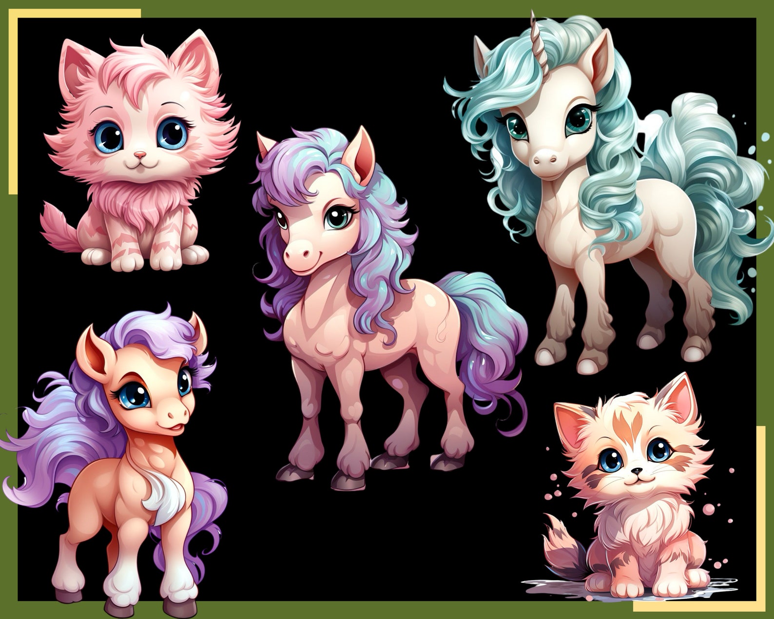 KAWAII FARM ANIMALS 80 Clip Arts 300 Dpi, Cute Animals, Baby Animals ...