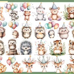 Woodland Birthday Clipart: Forest Animal Graphics (280 PNG) - Etsy