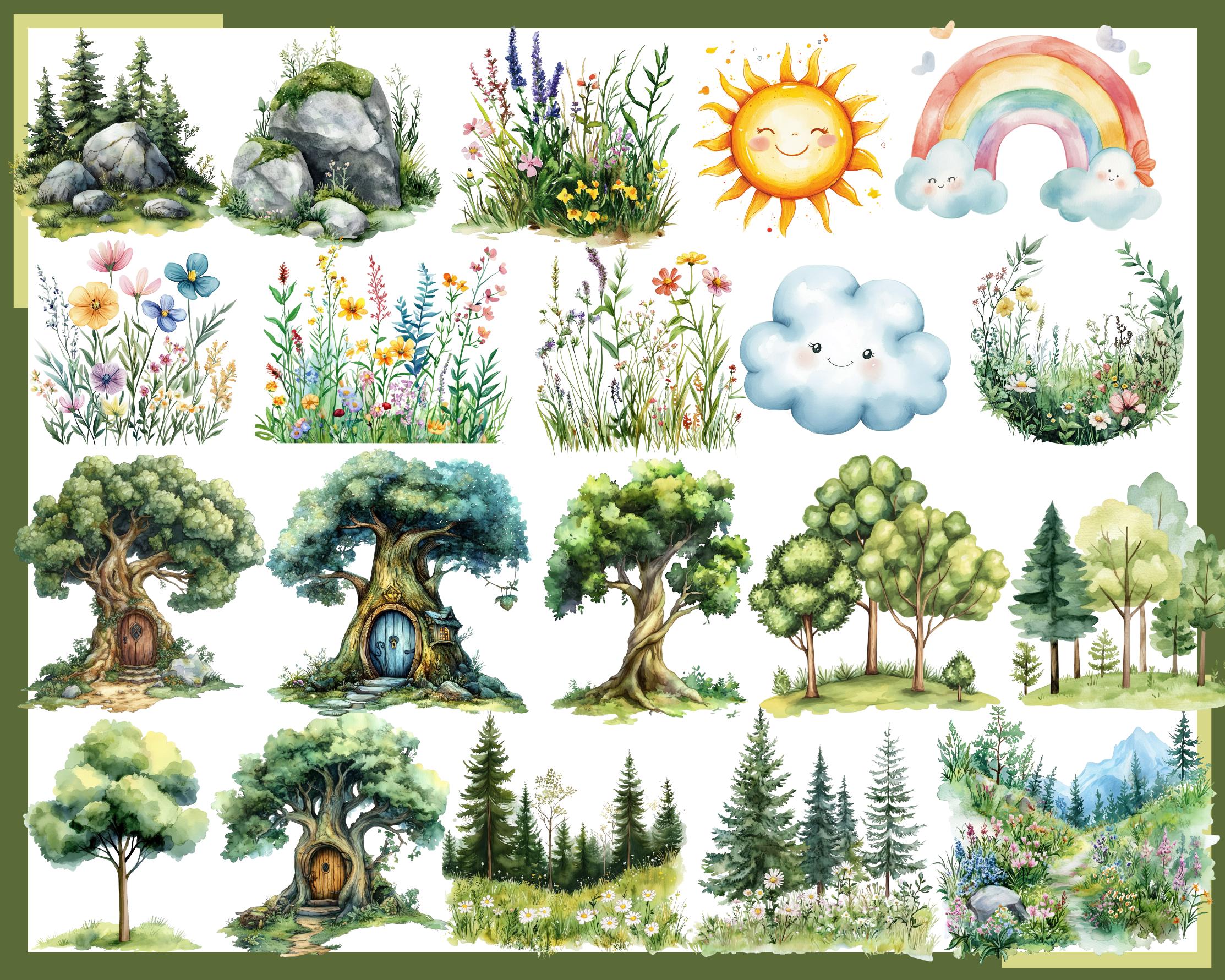 Summer Woodland Clipart: 250 Forest Animal Graphics (digital Download ...