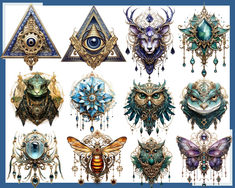 Magic Amulet Clip Art Bundle: Esoteric Animal Designs (PNG, Digital ...
