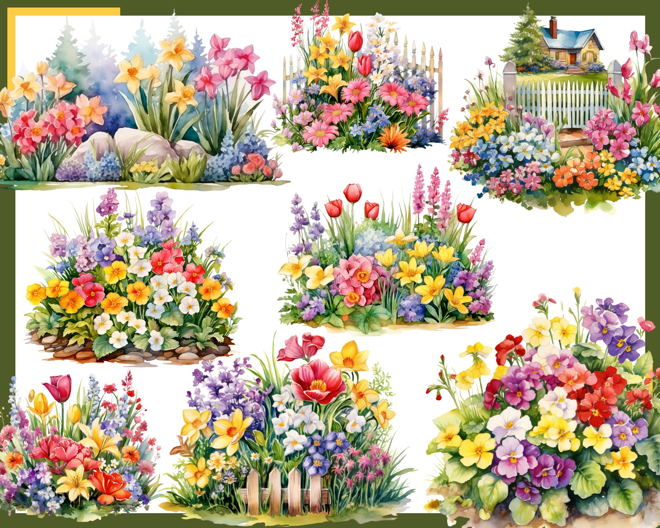 Spring Garden Flowers Clip Art: 100 PNG Graphics (digital Download) - Etsy
