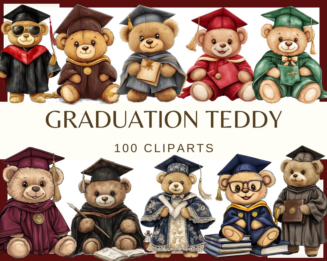 Watercolor Graduation Teddy Bear Clip Art: 100 PNG Images (300 DPI) - Etsy